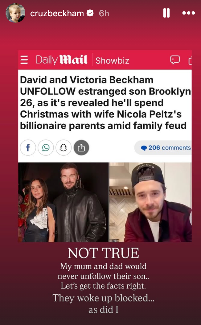Cruz Beckham claims Brooklyn has blocked him and parents | The Independent